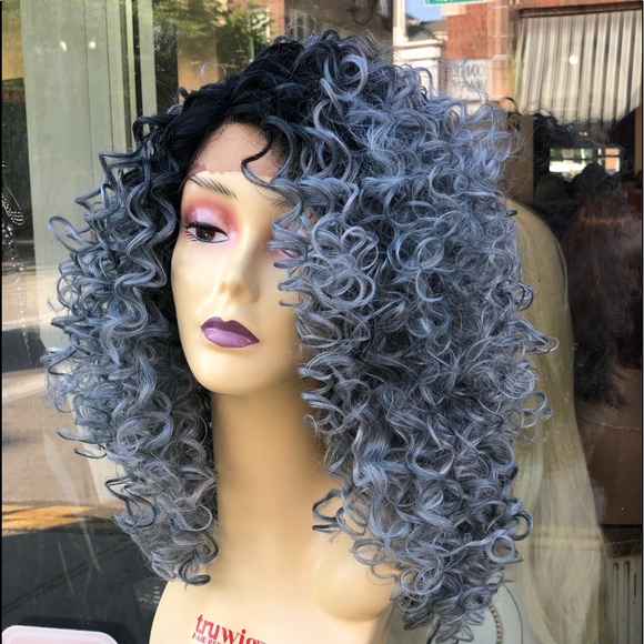 Accessories | Curly Lacefront Wig Big Hair Blue Silver Wig | Poshmark